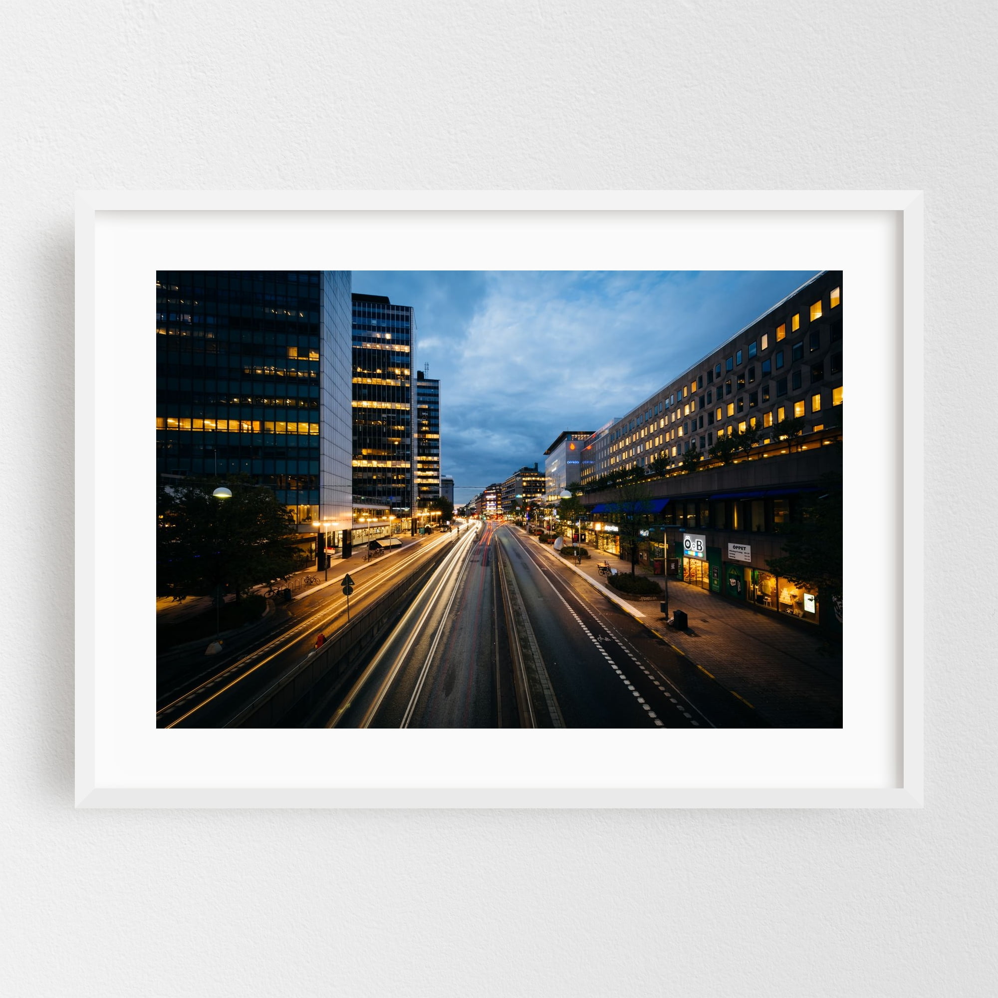 Sveavägen at Twilight - Stockholm Sweden Photography White Framed Wall ...