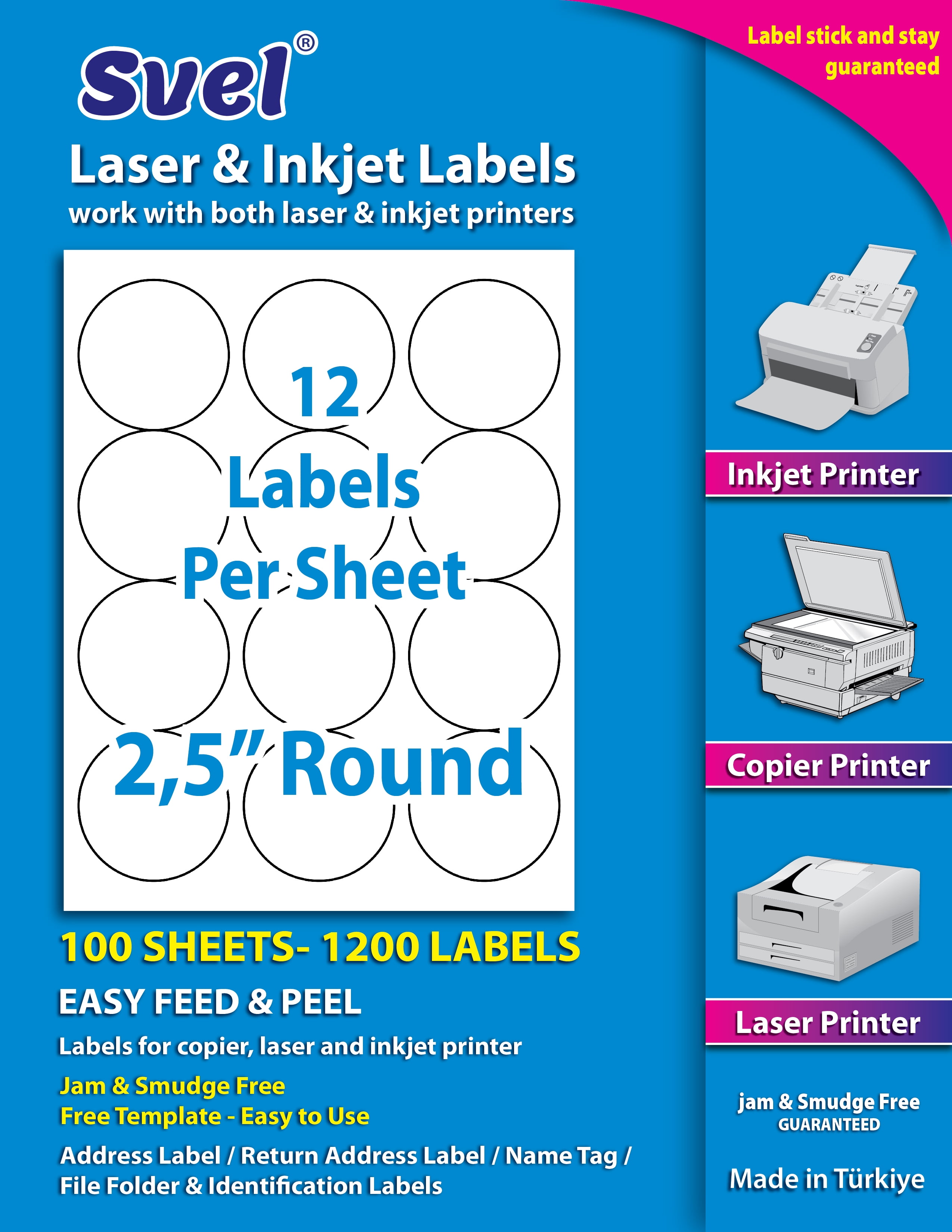 Svel Round Labels for Laser & Inkjet Printers, Permanent Self Adhesive ...