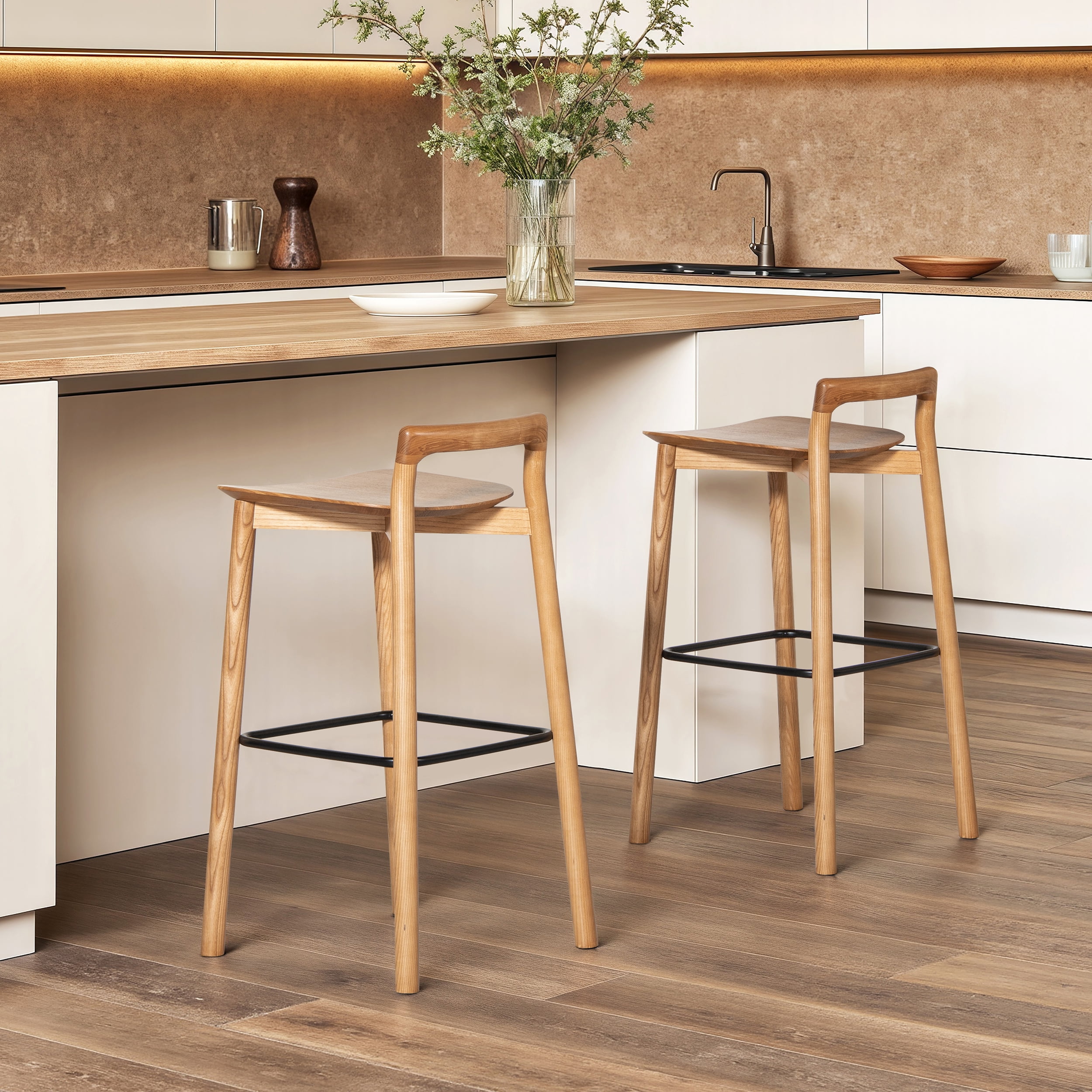 Sven 30" Modern Low Back Wood Barstool - Natural Blonde Ash, Ergonomic ...