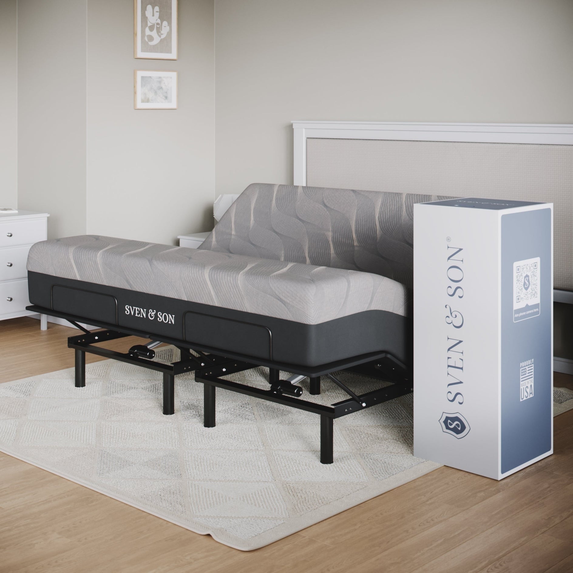 Sven & Son Essential Adjustable Bed Base (Frame) + 14 in Hybrid Spring ...