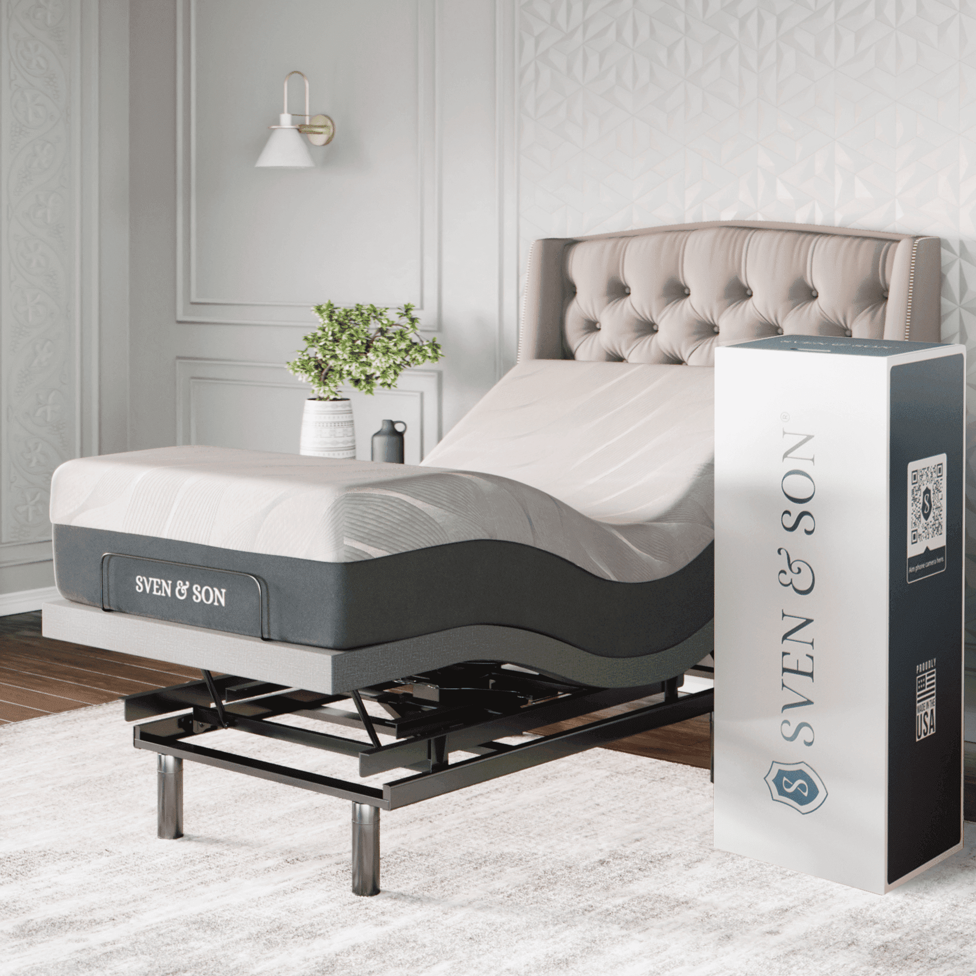 Sven & Son Platinum Adjustable Bed Base Bundle, Electric Twin XL Frame ...