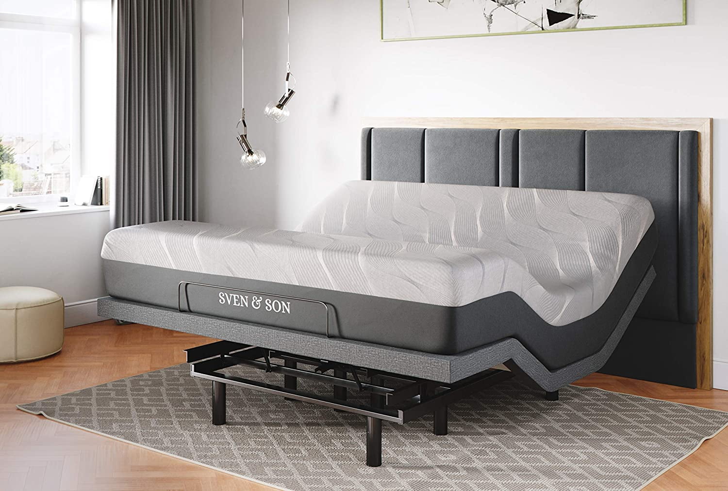 Sven & Son Split King Adjustable Bed Base Frame + 10\u201D Luxury Cool Gel Memory Foam Mattress ...