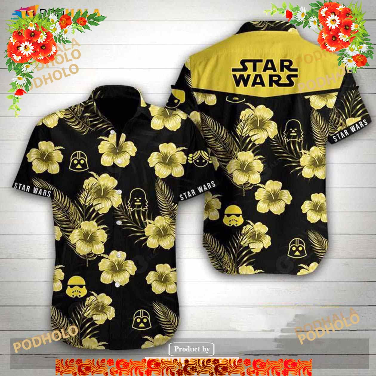 Sw Darth Vader Chewbacca Stormtrooper Heads Silhouette Funny Hawaiian ...