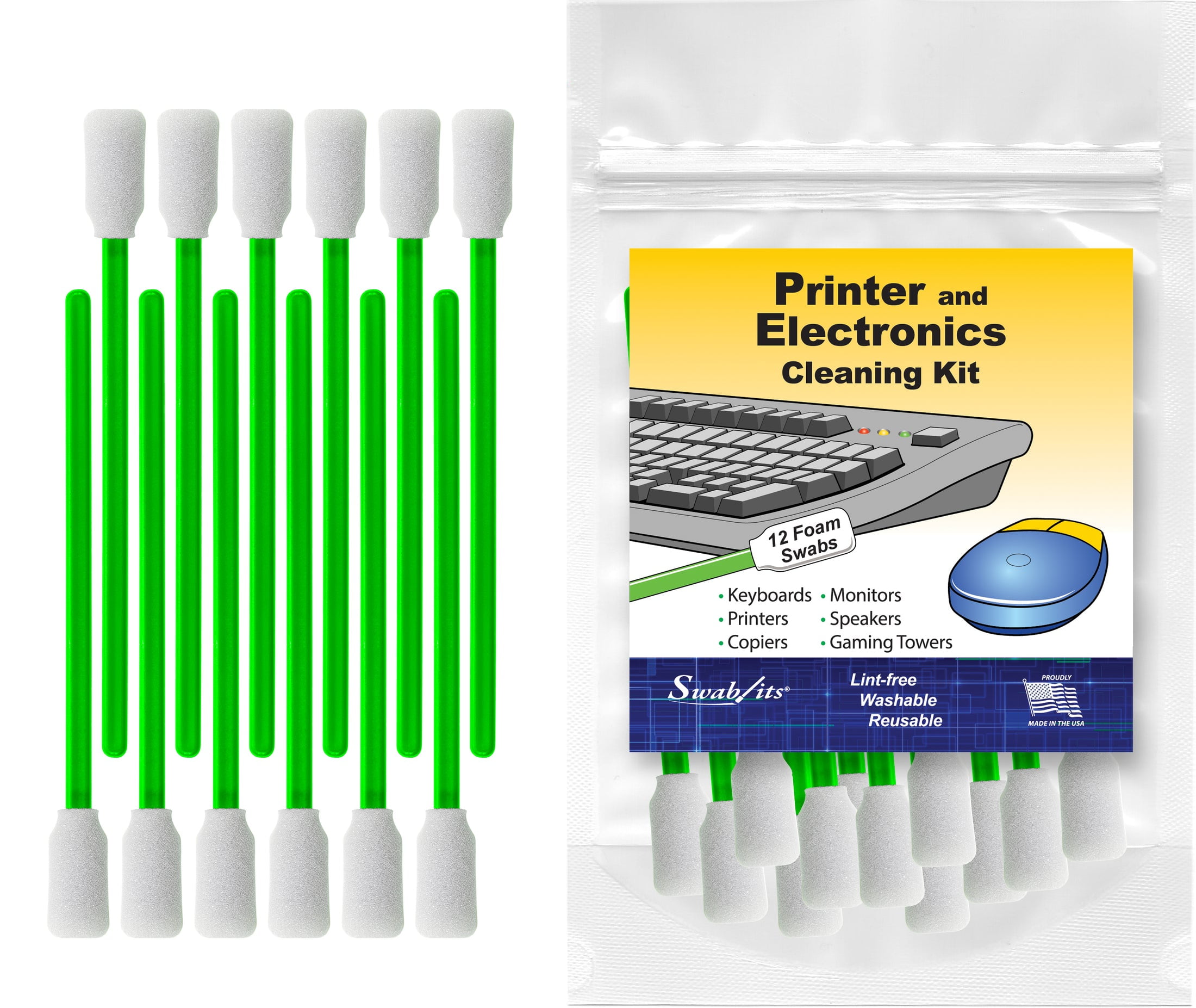 Swab-its® 12-piece Package of Printer and Electronic Cleaning Foam ...