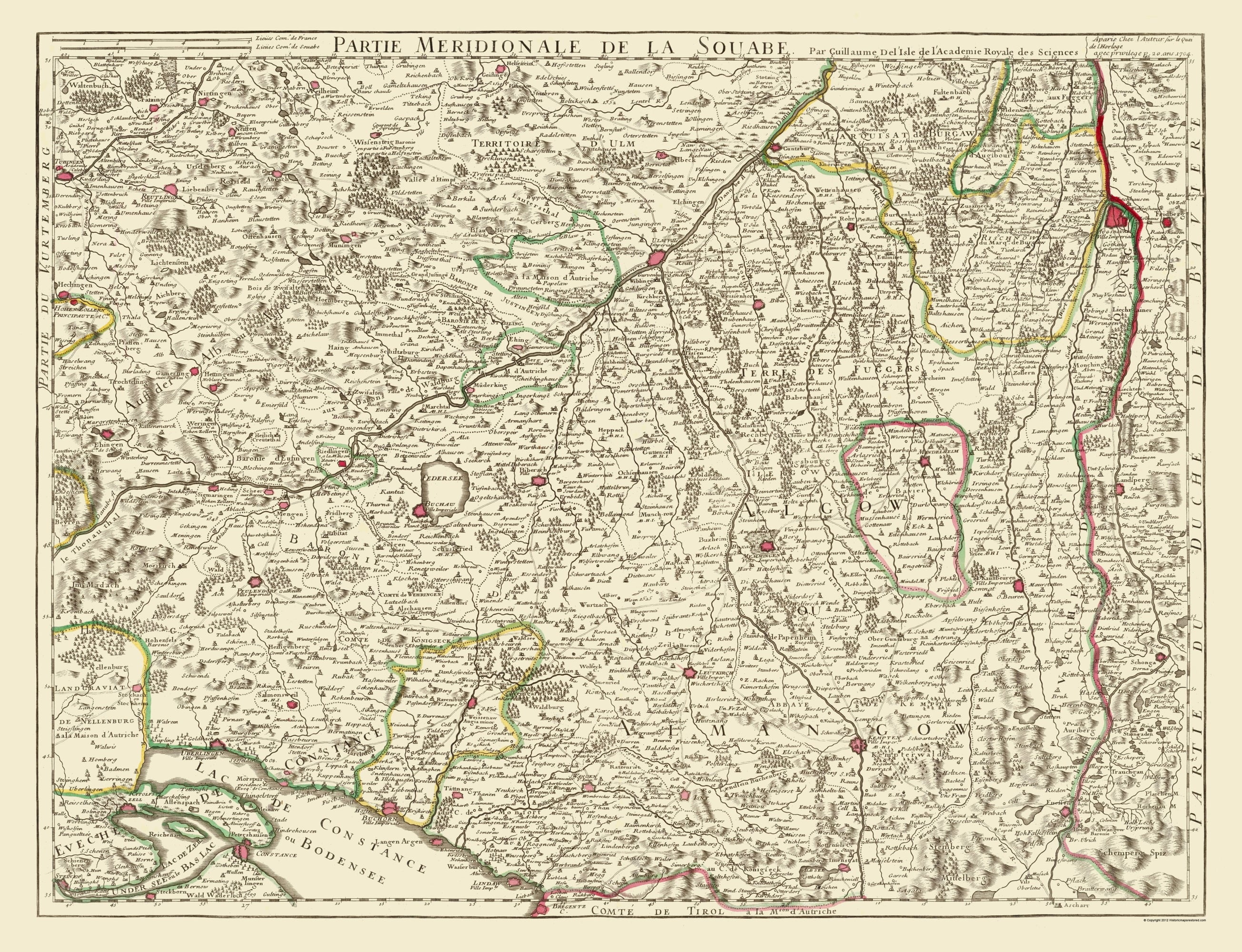 Historic Map - Swabia Germany - De L'isle 1704 - 23 x 30.00 - Vintage ...