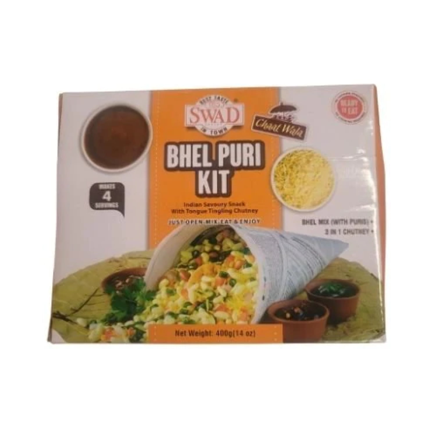 Swad Bhel Puri kit Open-Mix-Eat Kit Instant 400g (Pack of 4) - Walmart.com