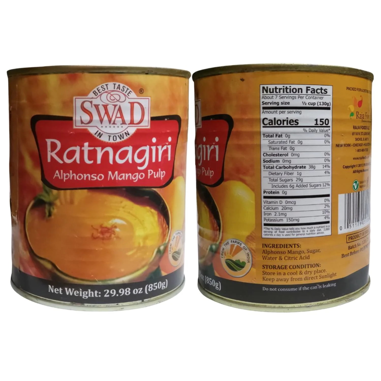 Swad Ratnagiri Alphonso Mango Pulp 850g (Pack of 2) - Walmart.com