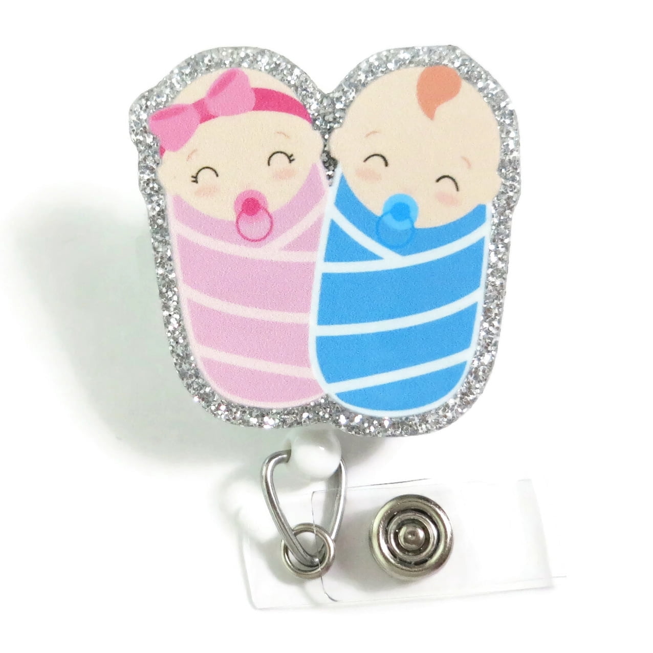 Swaddled Babies Badge Reel, Glitter Twins Retractable ID Badge Holder ...