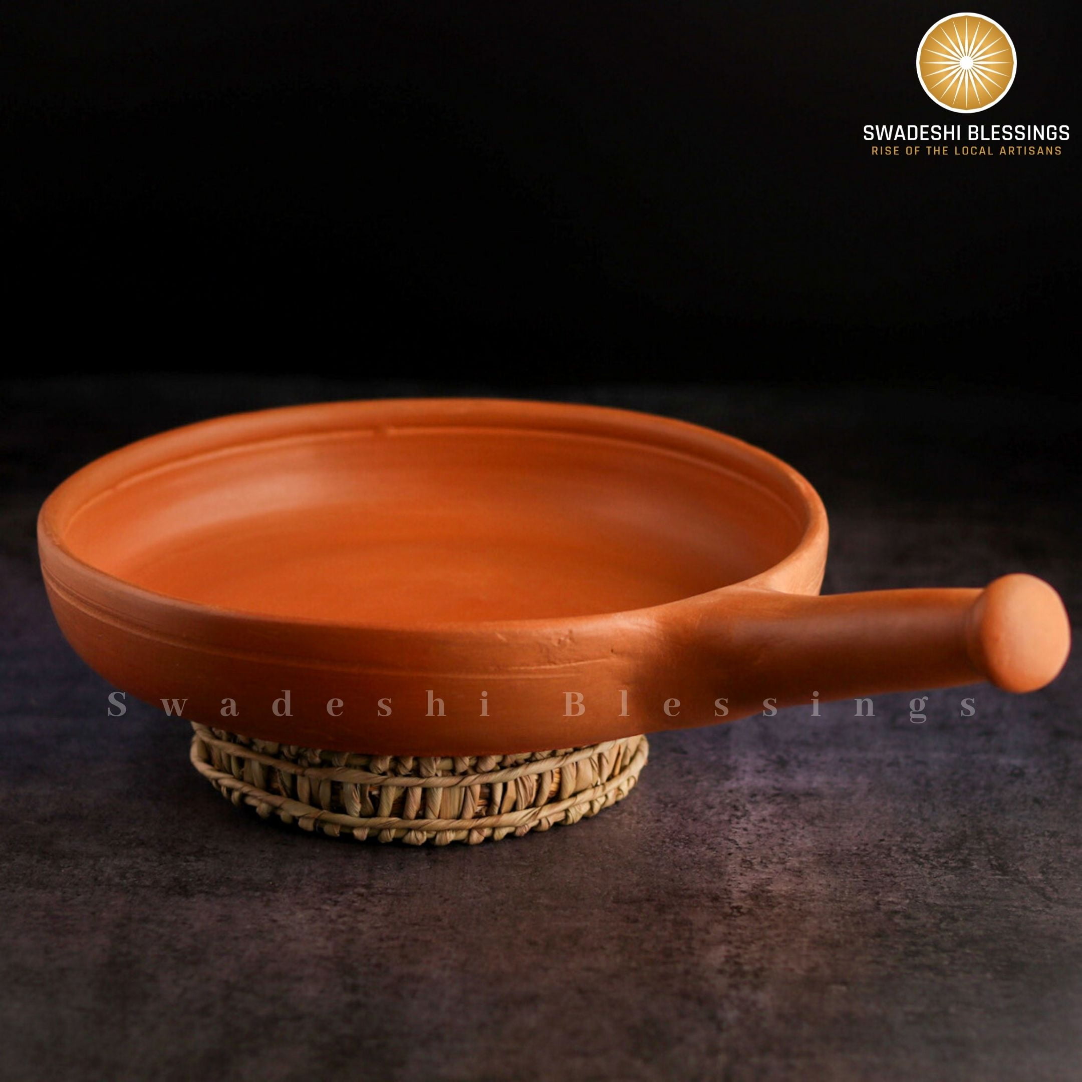 Swadeshi Blessings Clay Frying Pan, 10 Inches Earthen Cookware, Slow ...