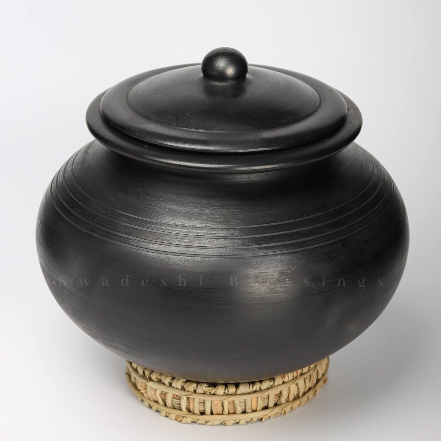 Swadeshi Blessings Handmade Traditional Clay Handi, 4.5 Liters, Black ...
