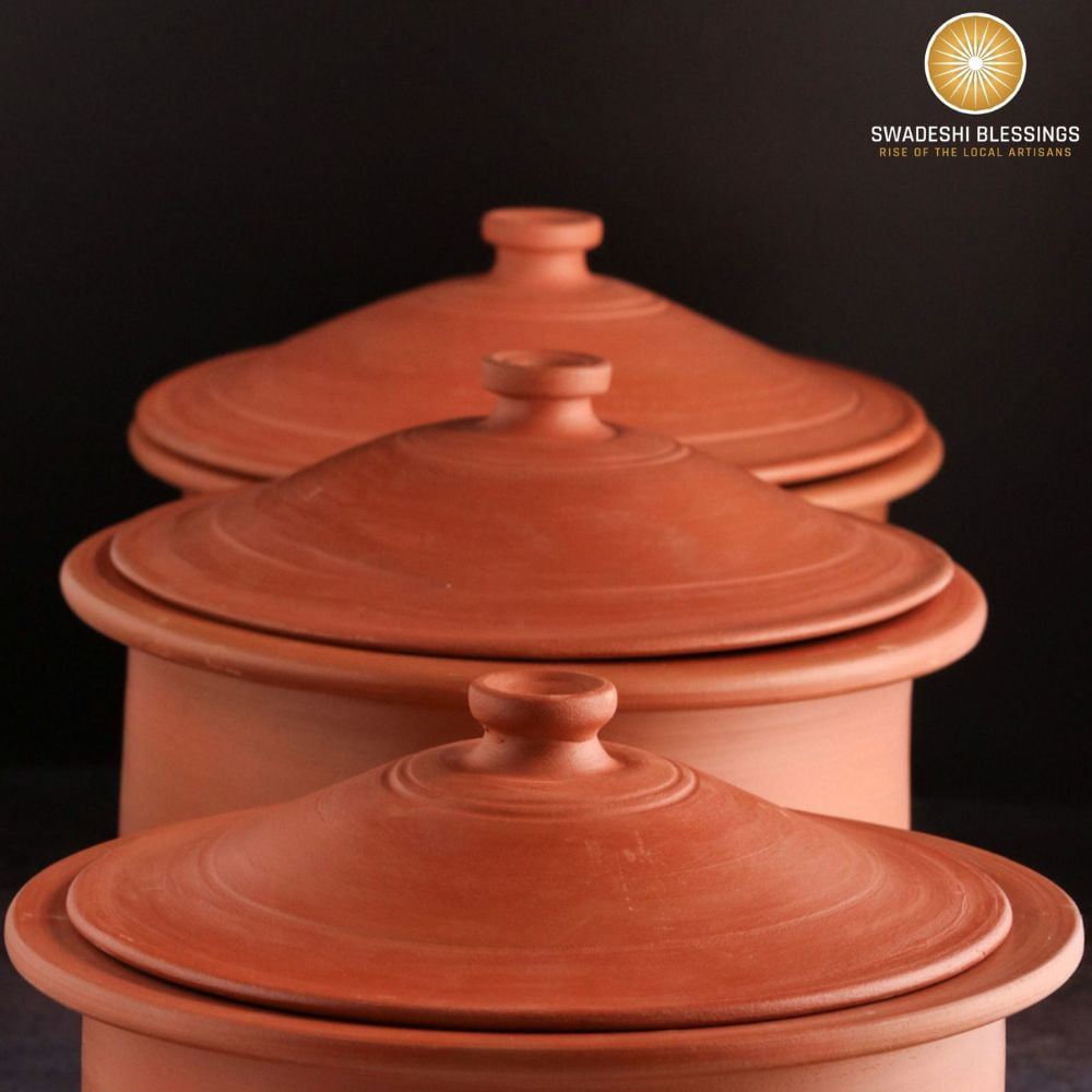 Swadeshi Blessings Earthen Pot for Cooking With Lid/ Unglazed Mud Handi ...