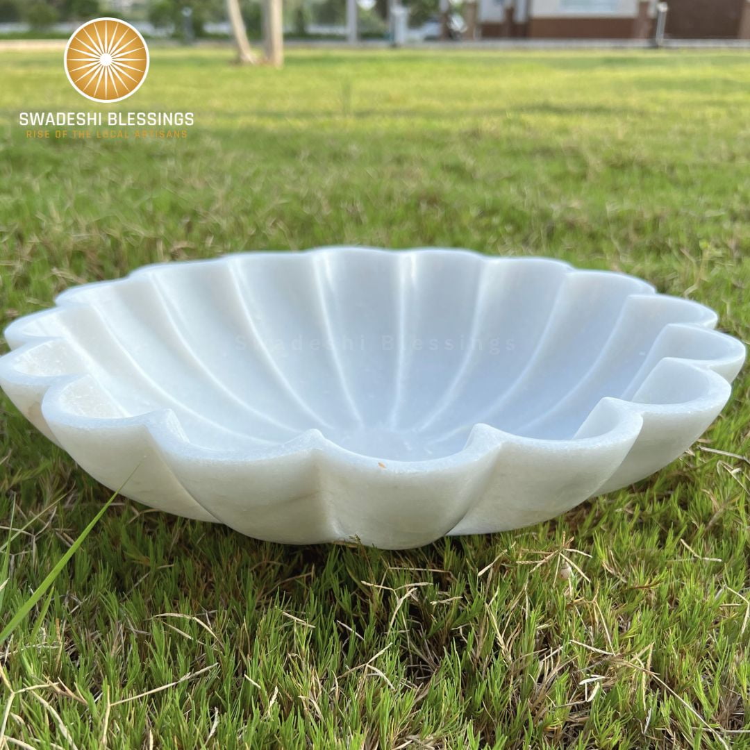 Swadeshi Blessings HandCrafted Marble Large Decorative Bowl | White ...