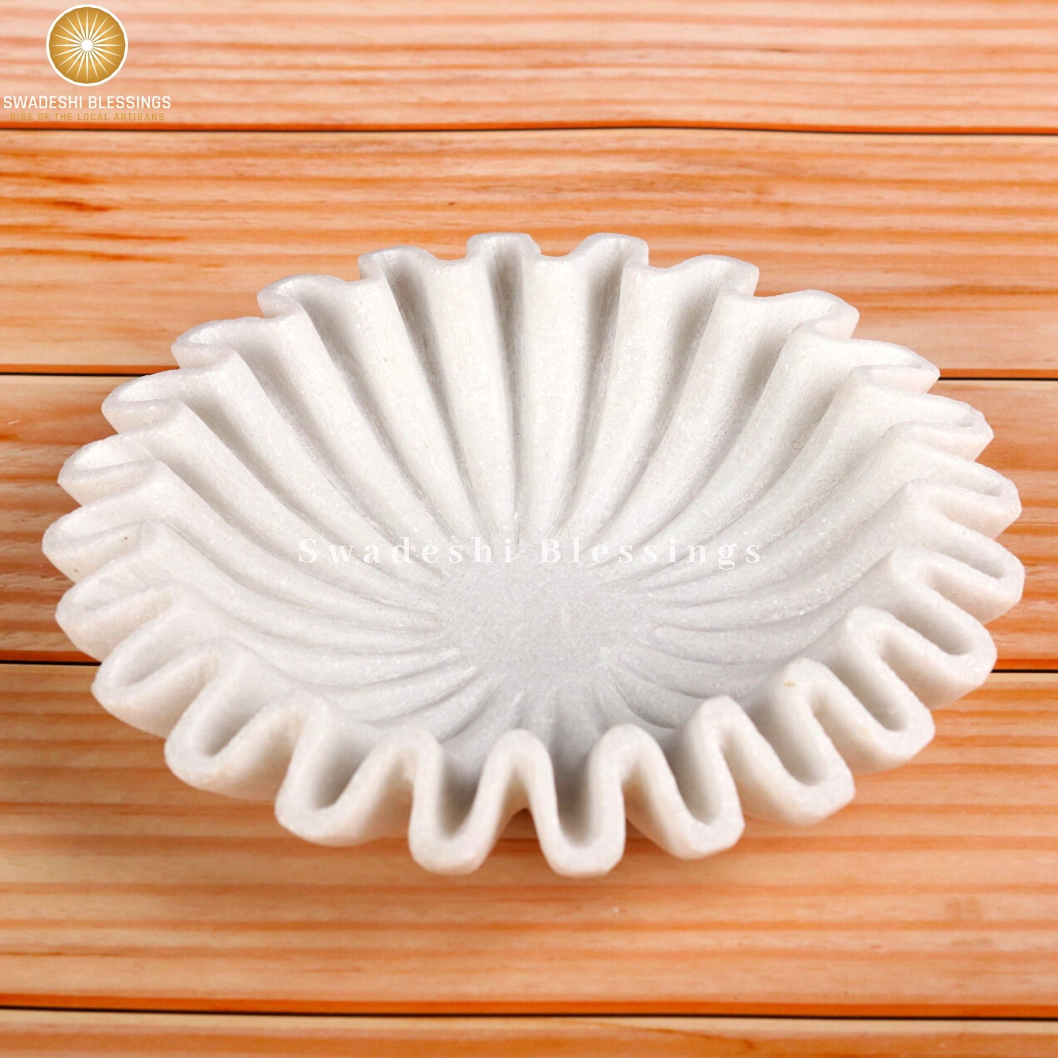 Swadeshi Blessings 6-Inch Handcrafted Marble Ruffle Bowl, Antique ...