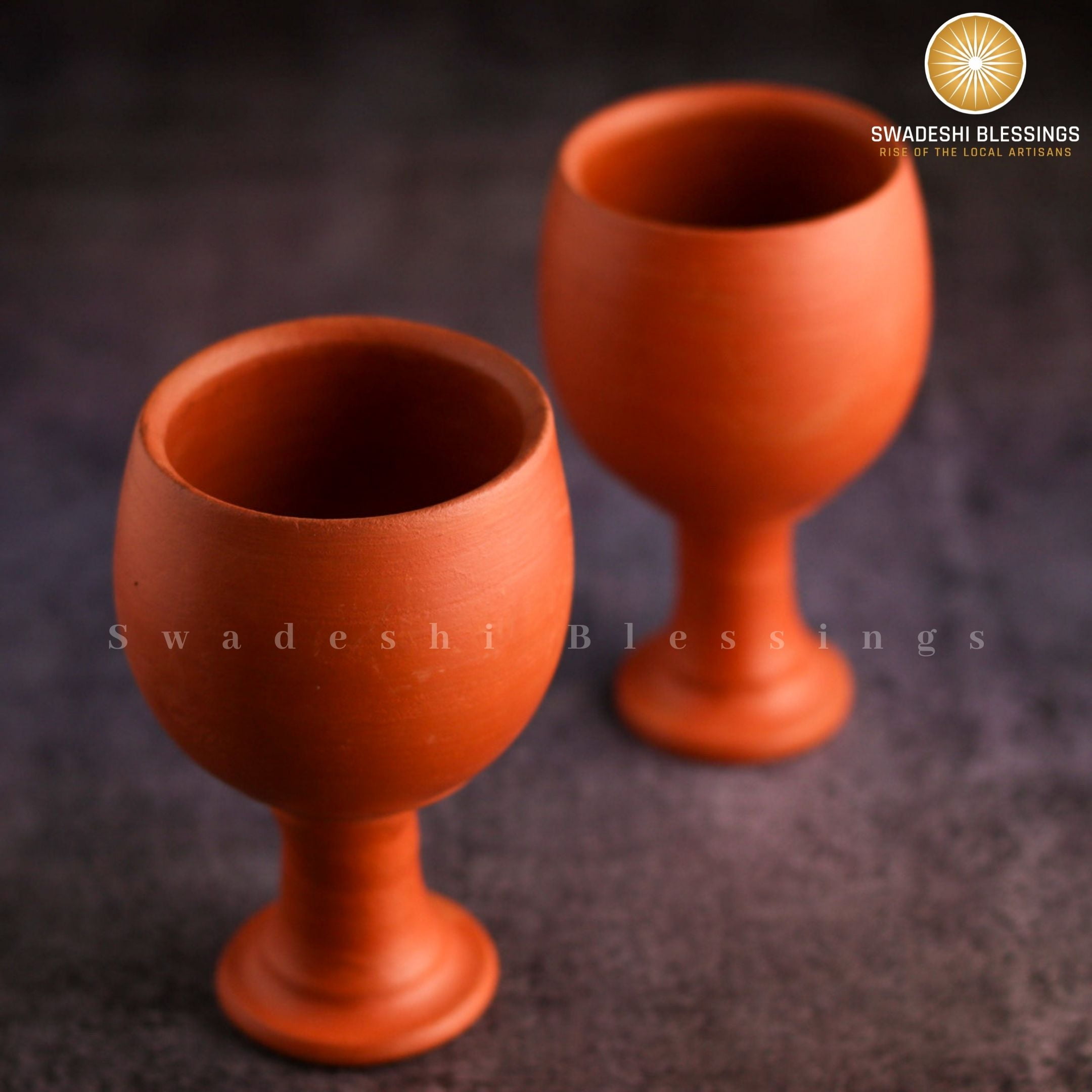 Swadeshi Blessings HandMade Royal Clay Goblet Set of 2 Tumblers 200ml ...