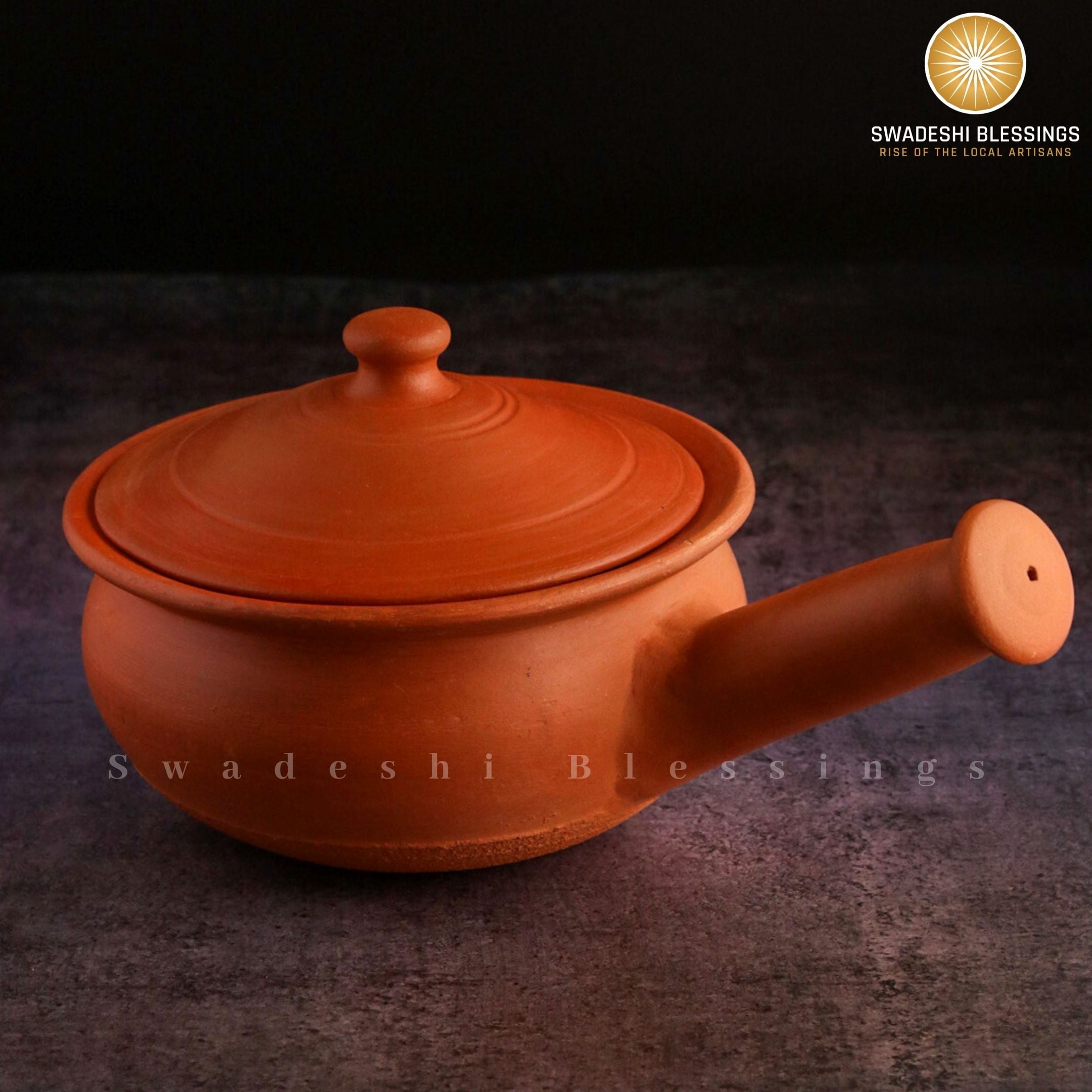 Swadeshi Blessings HandMade Unglazed Clay Sauce Pan With Lid 1.5L ...