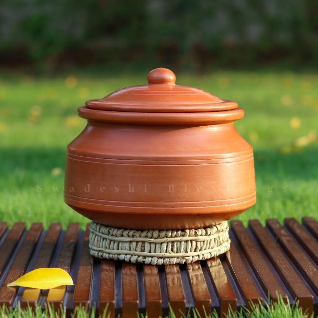 Swadeshi Blessings Unglazed Clay Pot for Cooking with Lid/Clay Cooking ...