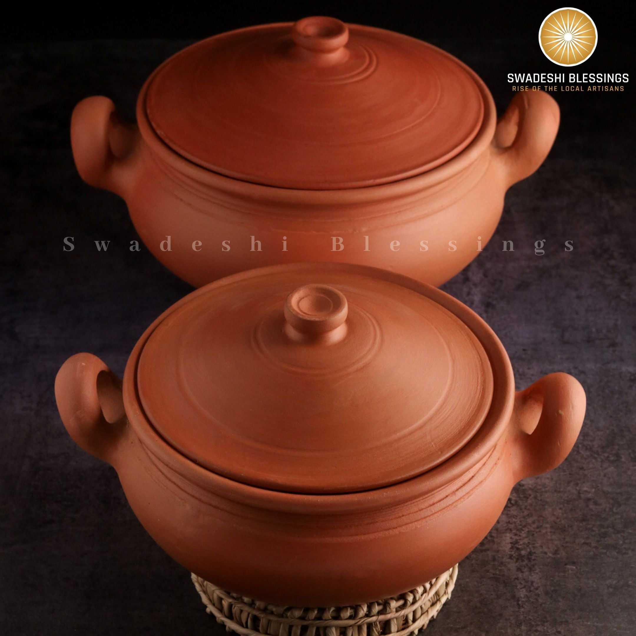 Swadeshi Blessings Unglazed Clay Pot For Cooking 2.5L and 3.5L Combo ...
