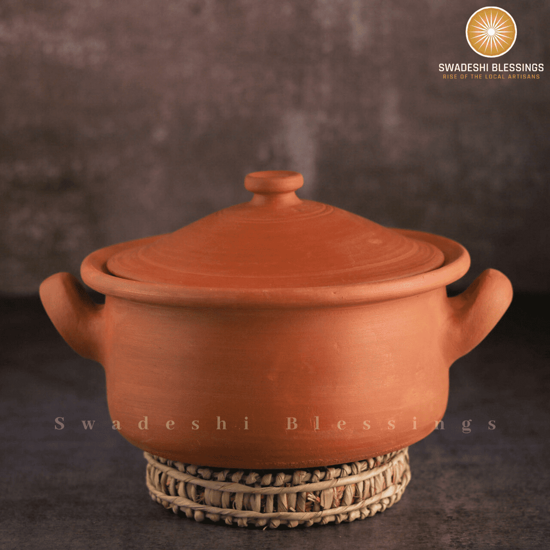 Swadeshi Blessings Unglazed Clay Pot For Serving with Lid, 4.5L/ Lead ...