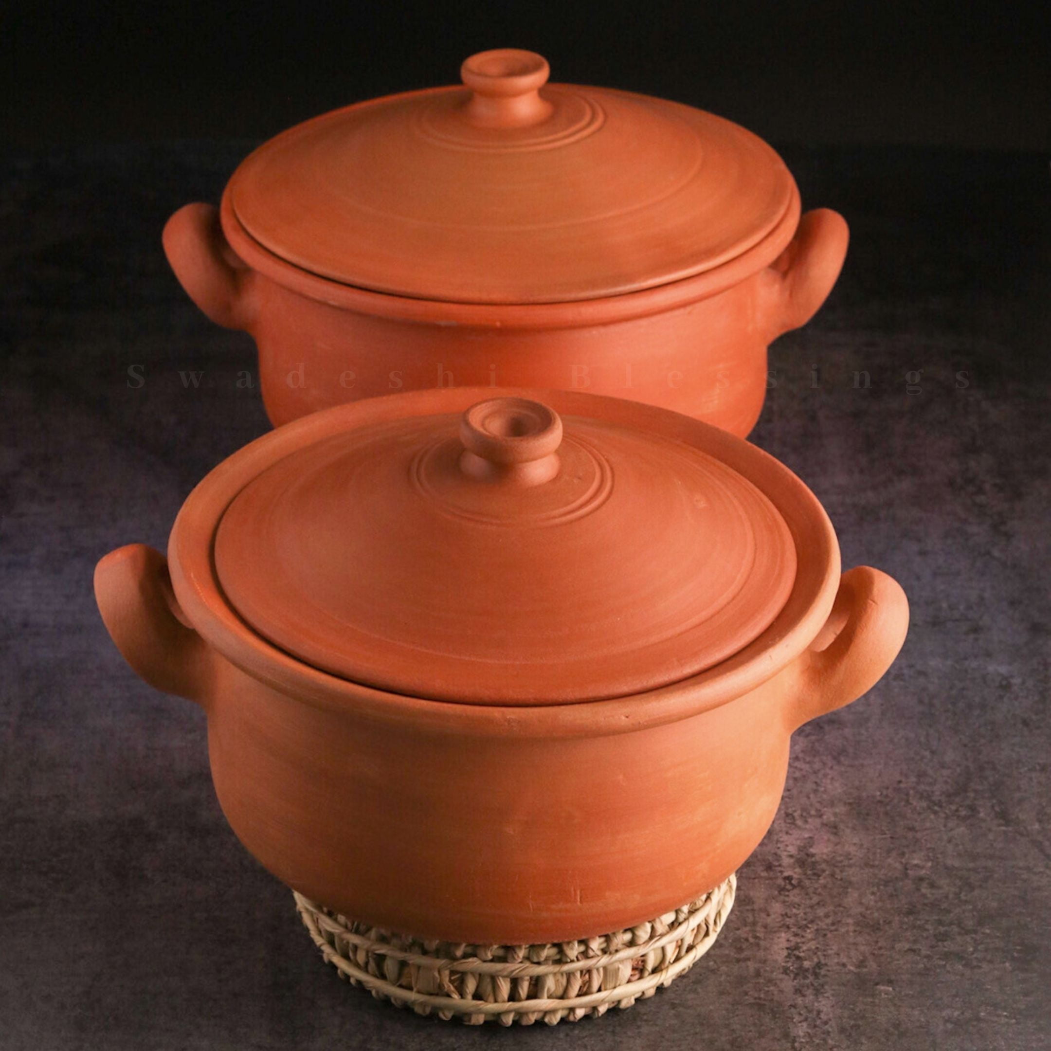 Swadeshi Blessings Unglazed Clay Pot For Serving with Lid Combo 2.5 & 3 ...