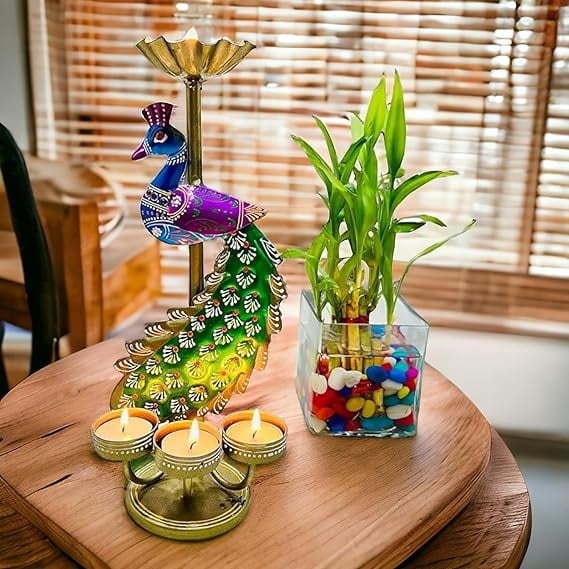 Swadeshi Desire Hand-Painted Luxury T-Light Candle Holder Peacock ...