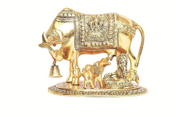 Swadeshi Desire Metal Kamdhenu Cow, Calf with Bal Gopal Krishna Statue ...