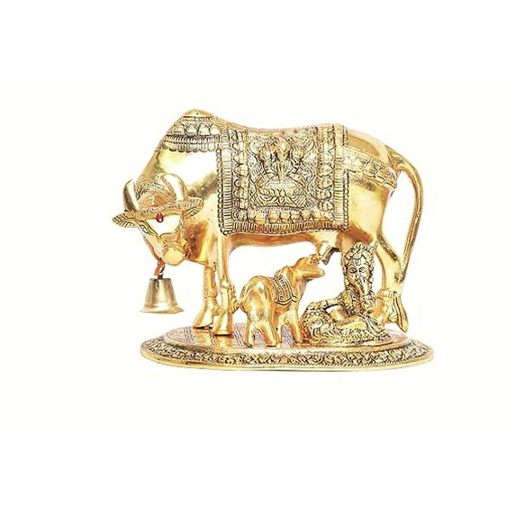 Swadeshi Desire Metal Kamdhenu Cow, Calf with Bal Gopal Krishna Statue ...