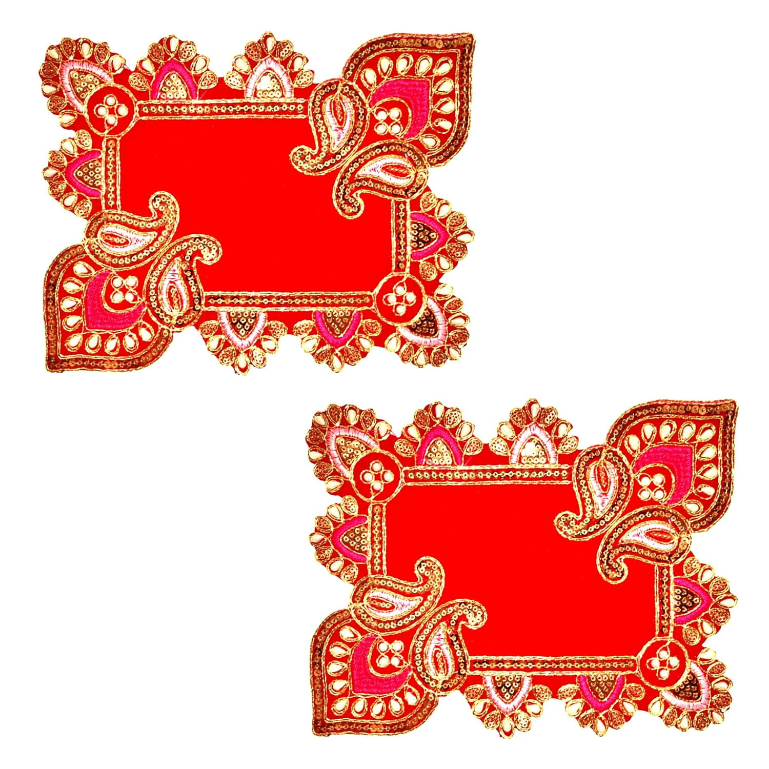 Swadeshi Desire Velvet Cloth Pooja Chowki Aasan (10 X 8 Inches) Cutwork ...