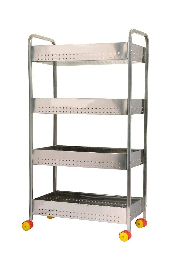 Swadhin Stainless Steel 4 Layer Multipurpose Folding Fruit and Vegetable Trolley Potato and ...