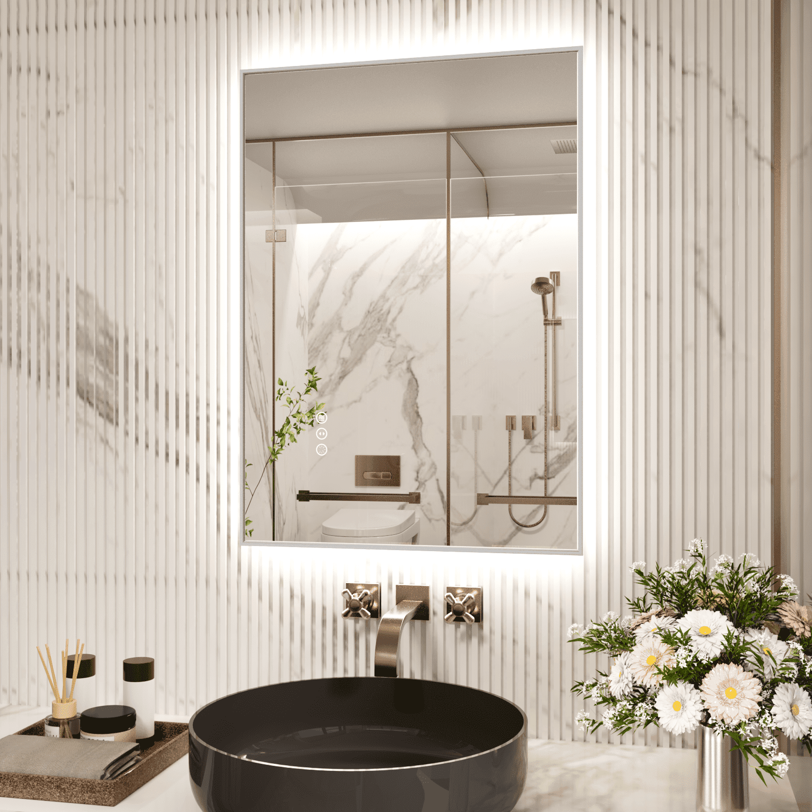 Swafrrt 24"x 32" LED Bathroom Mirror, Front and Backlit Controlled LED ...