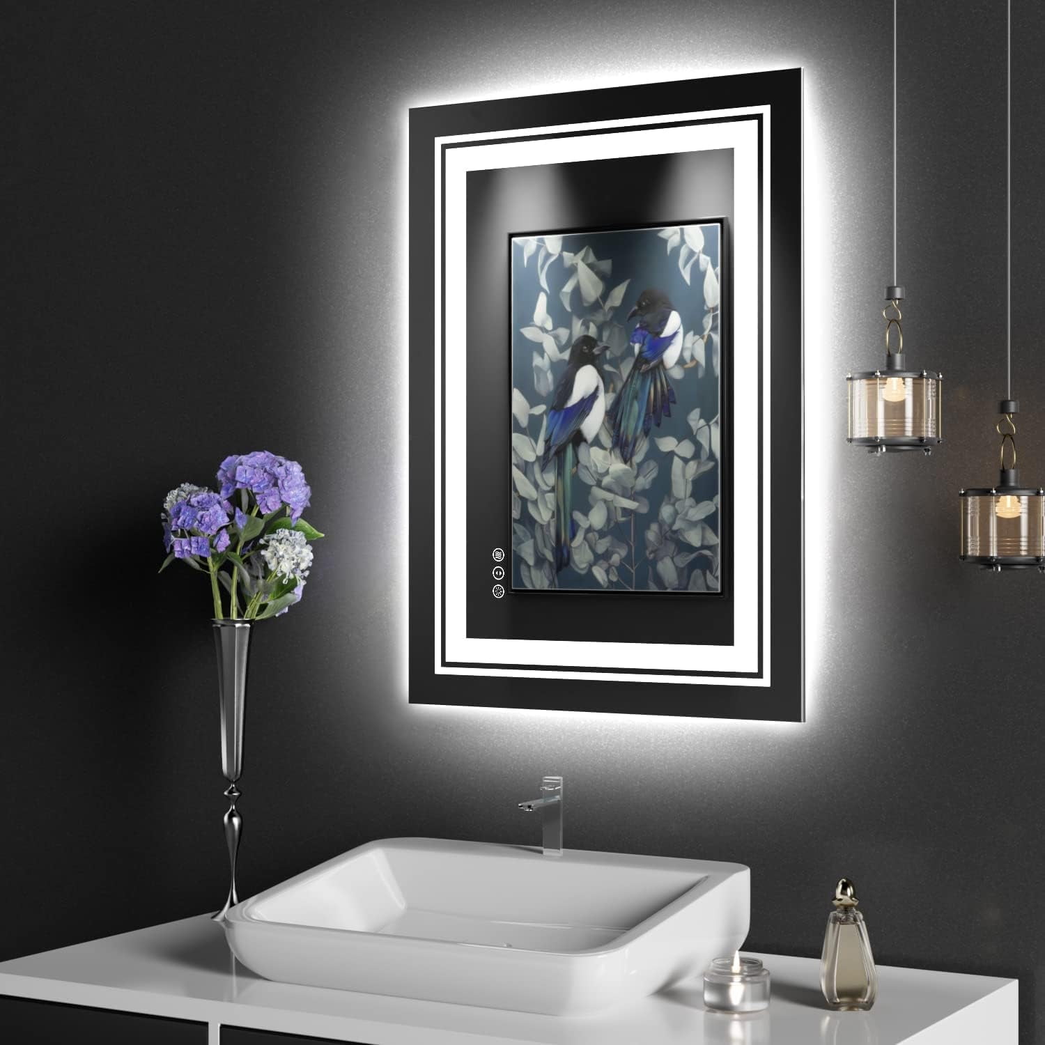 Swafrrt 24"x36" Wall Mounted Vanity Mirror LED Bathroom Mirror with ...