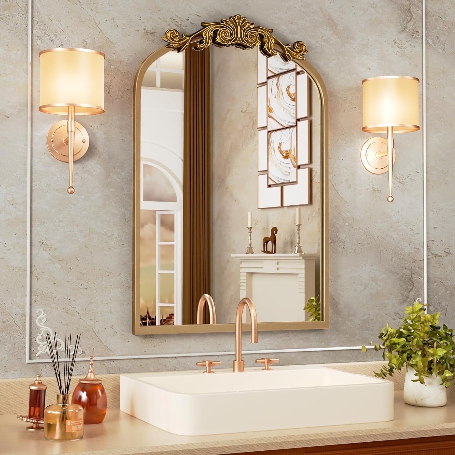 Swafrrt 30" x 36" Antique Gold Arch Mirror Vintage Wall Mirror Decor ...