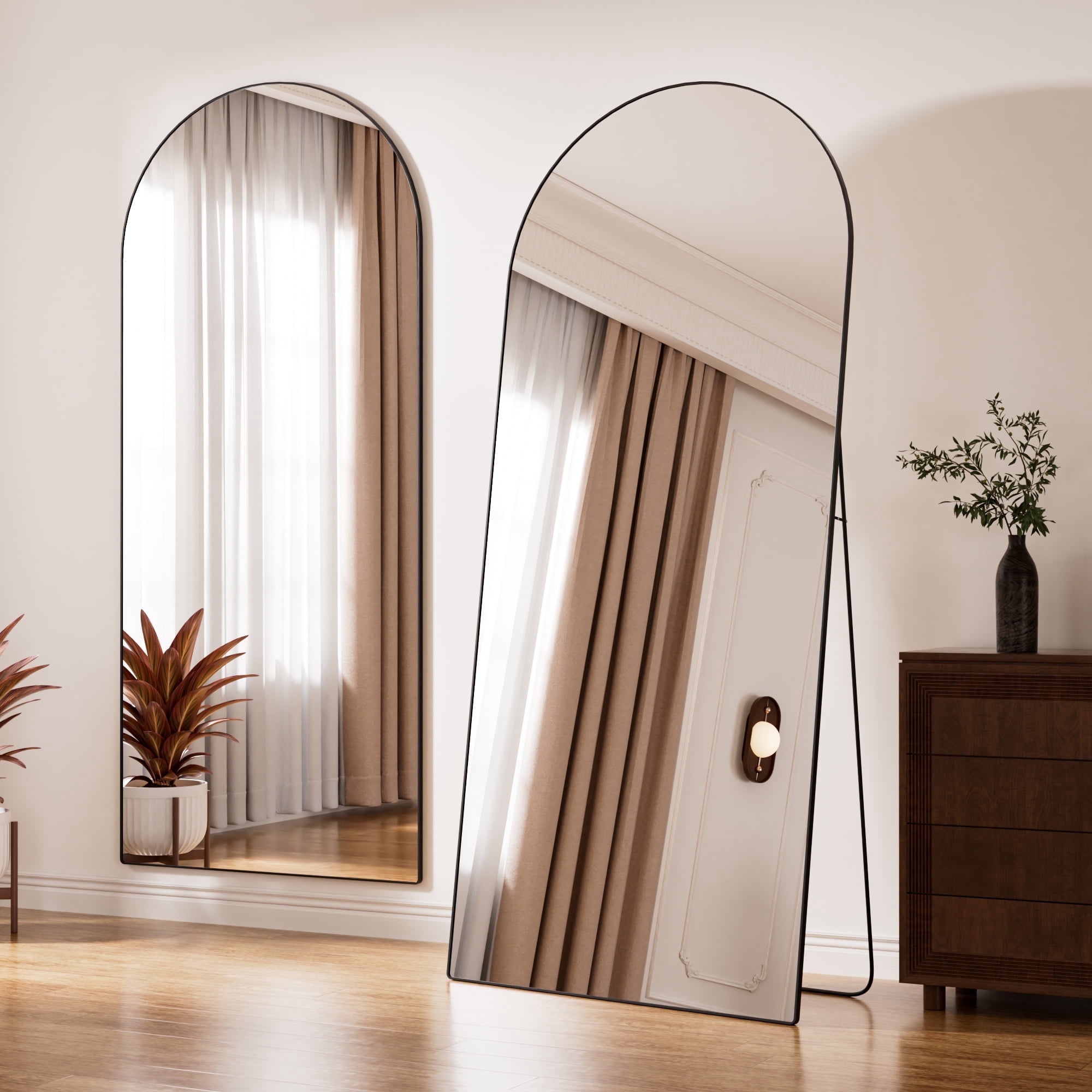 Swafrrt 75*34 Arched Full Length Floor Mirror, Black Standing Aluminum ...