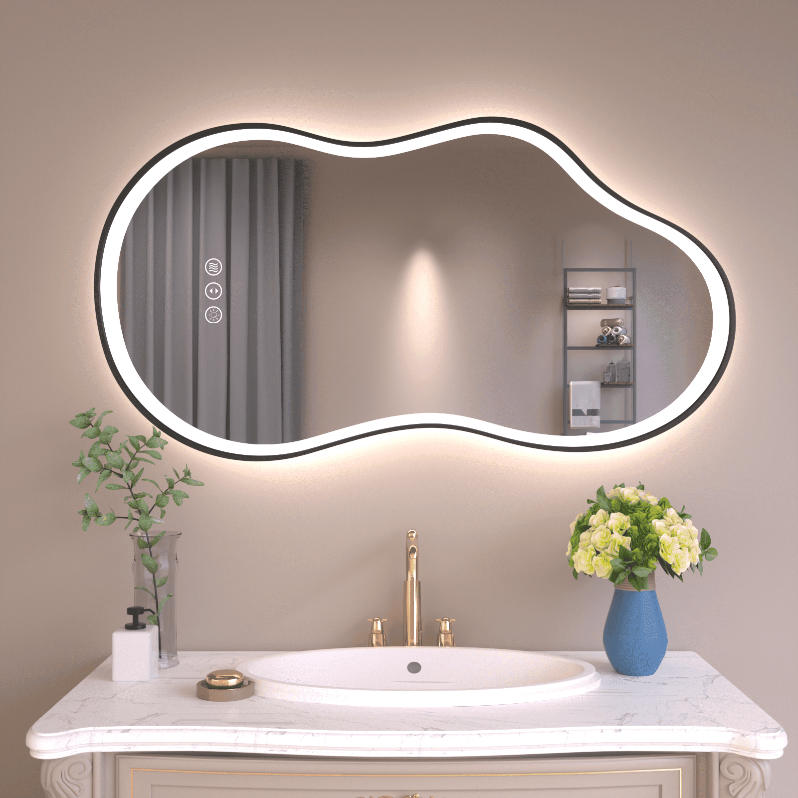 Swafrrt LED Bathroom Mirror 26X46 Inch, Asymmetrical Design, Anti-Fog ...