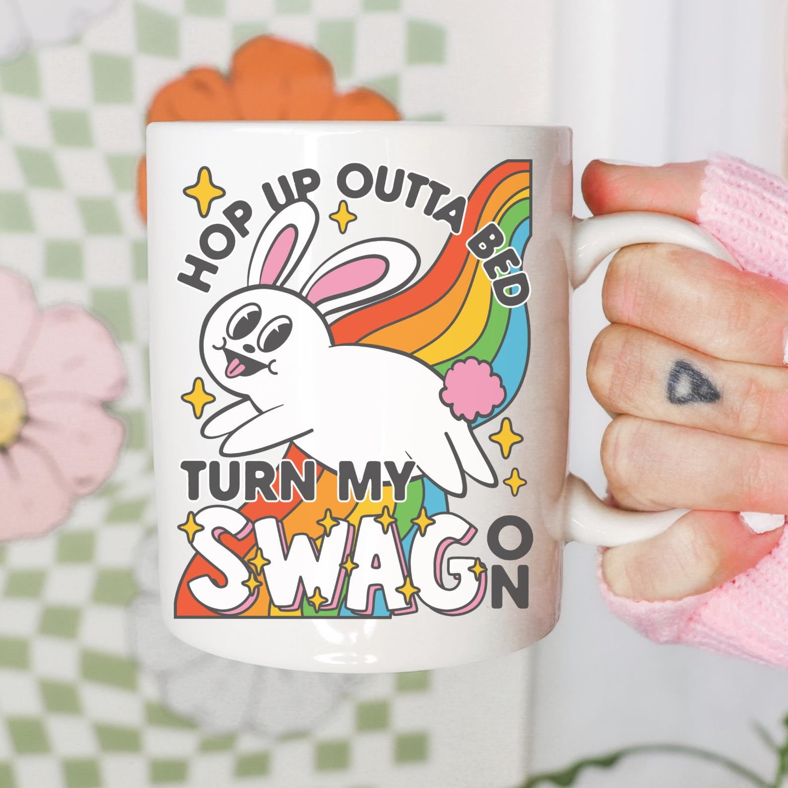 Swag On Coffee Mug, Tea Cup, Funny Retro Bunny Cartoon, Good Morning ...