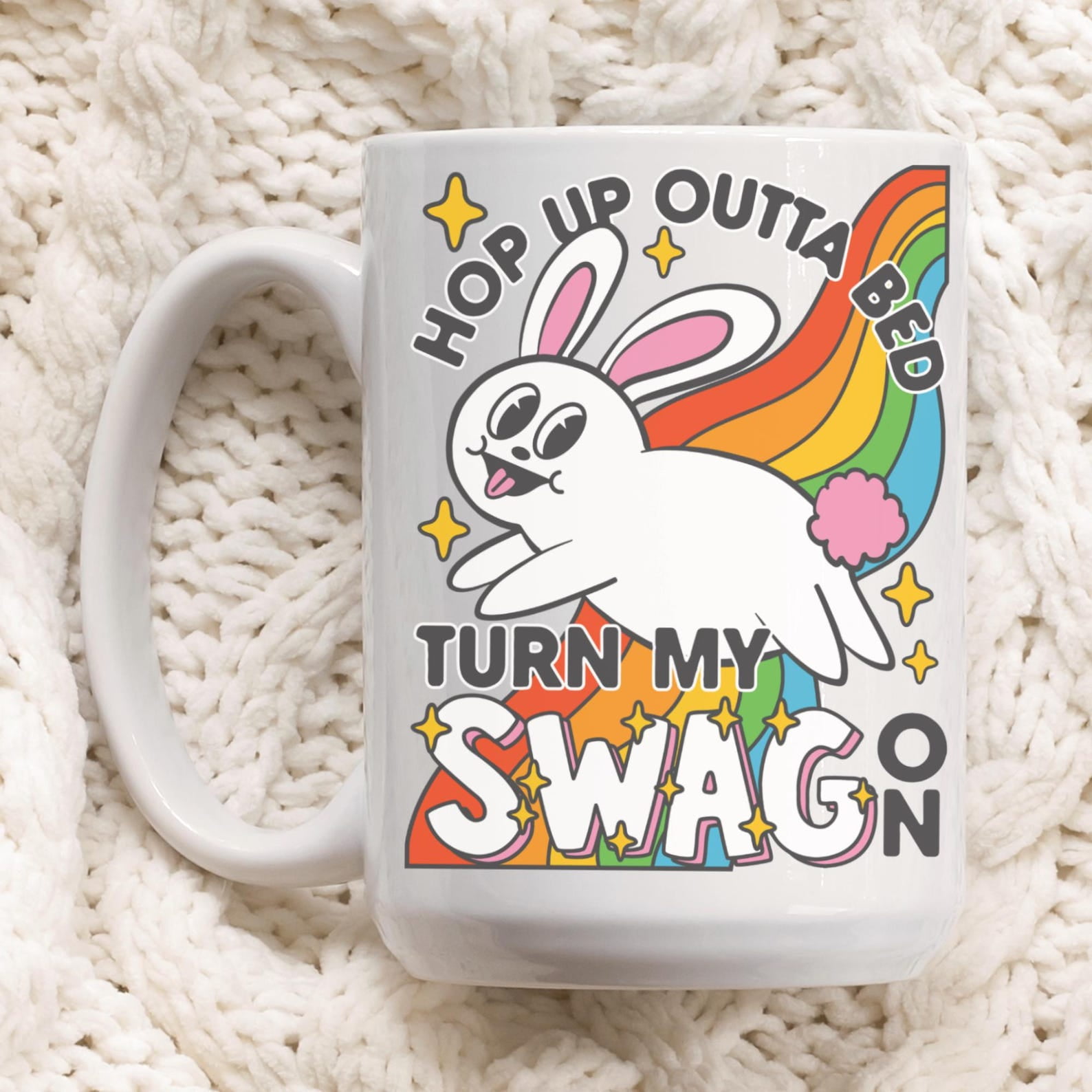 Swag On Coffee Mug, Tea Cup, Funny Retro Bunny Cartoon, Good Morning ...