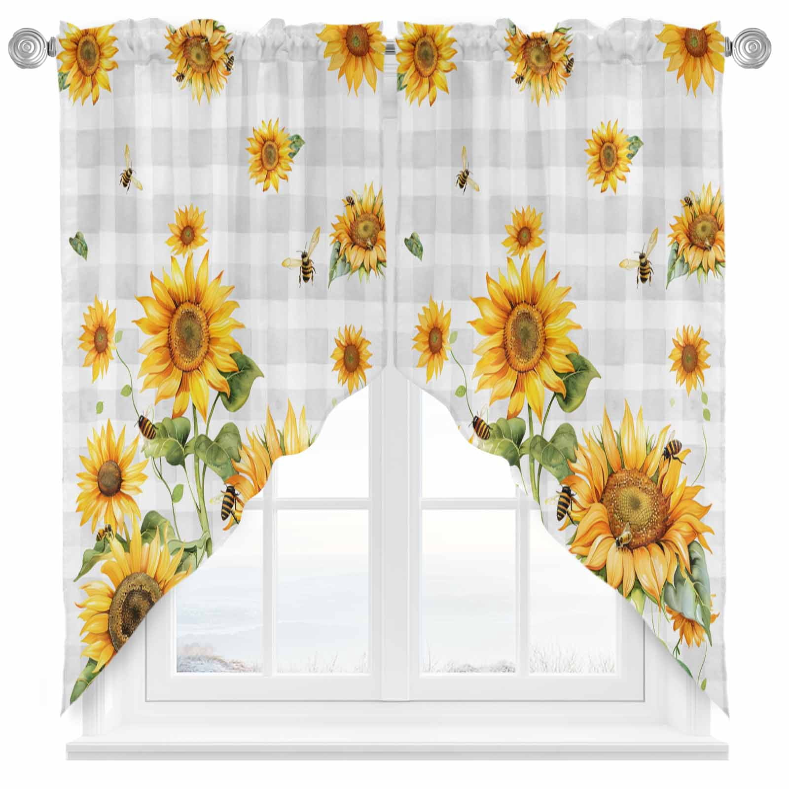 Swag Curtain Valances Bee Sunflower Swag Valances for Kitchen Windows ...