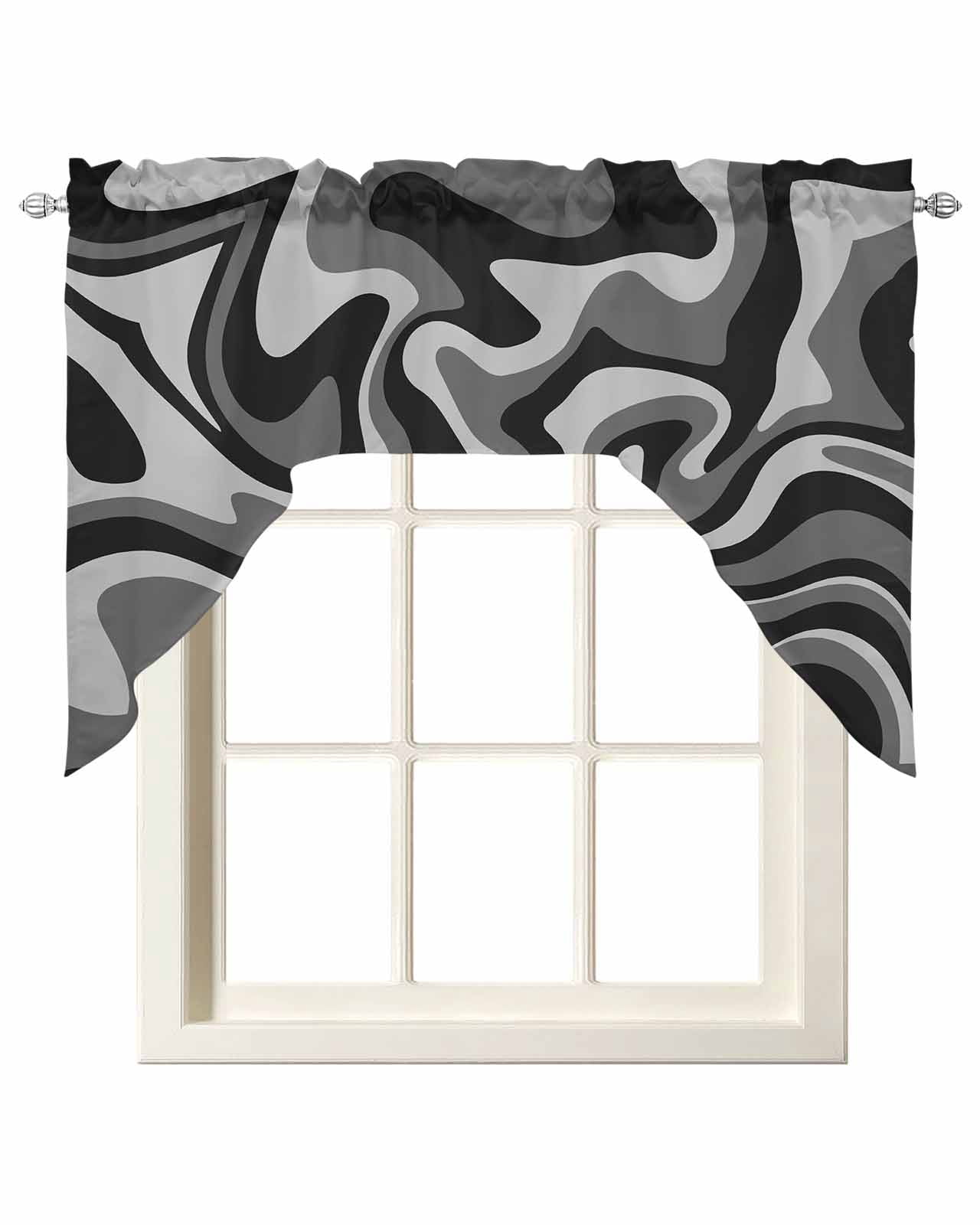 Swag Curtain Valances Black Grey Spiral Swirl Swag Valances for Kitchen ...