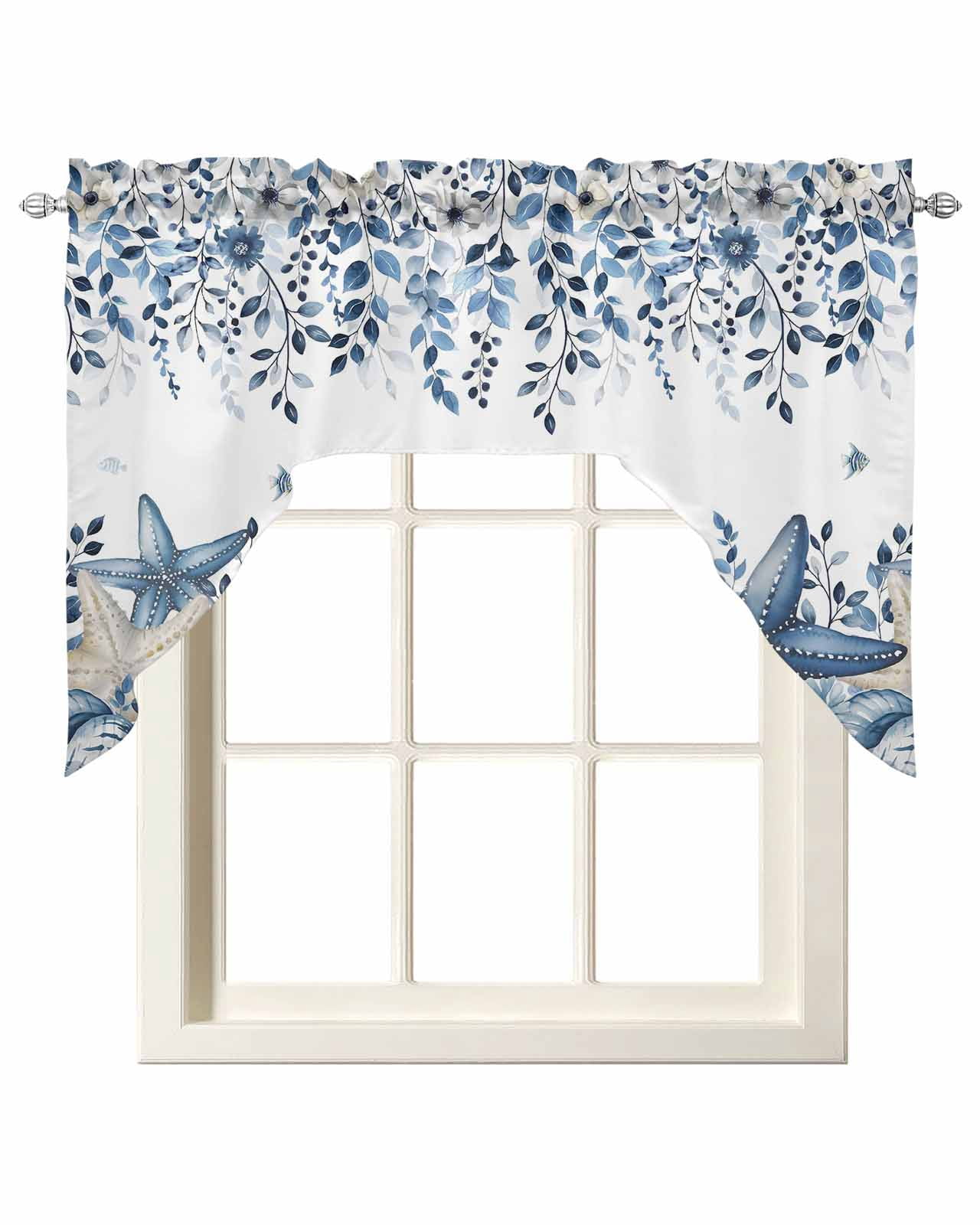 Swag Curtain Valances Blue Starfish Swag Valances for Kitchen Windows ...