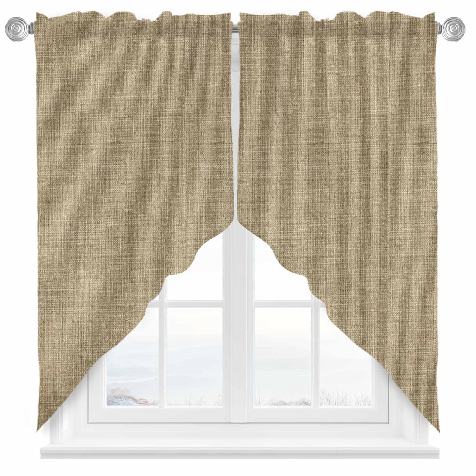 Swag Curtain Valances Brown Linen Texture Swag Valances for Kitchen ...