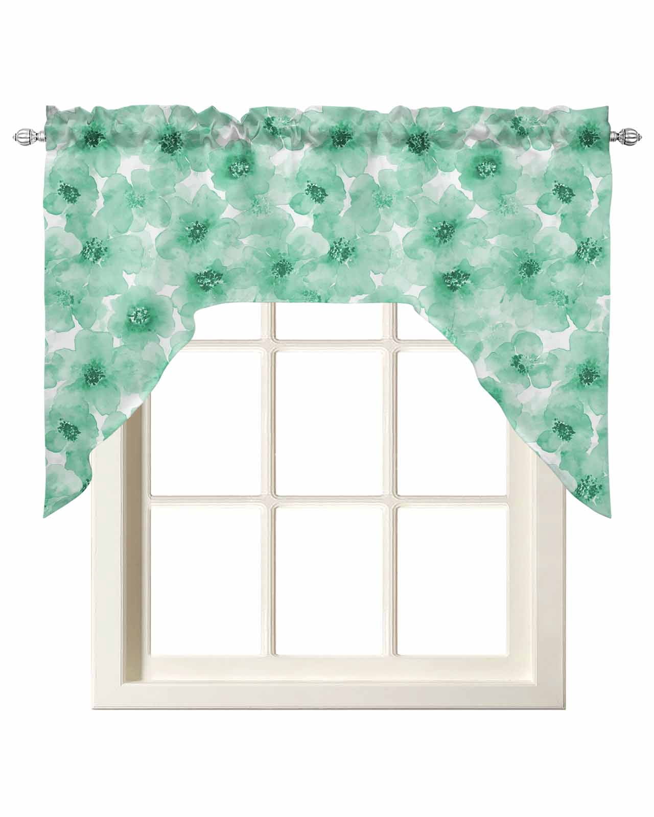 Swag Curtain Valances Green Floral Swag Valances for Kitchen Windows ...