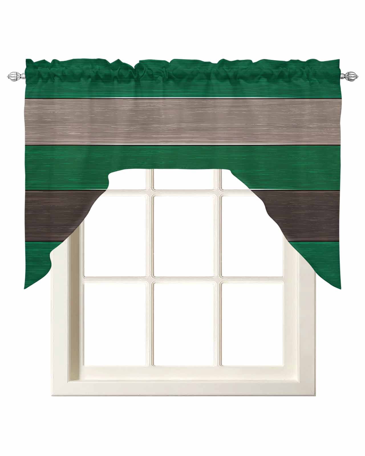 Swag Curtain Valances Green Grey Wood Grain Swag Valances for Kitchen ...