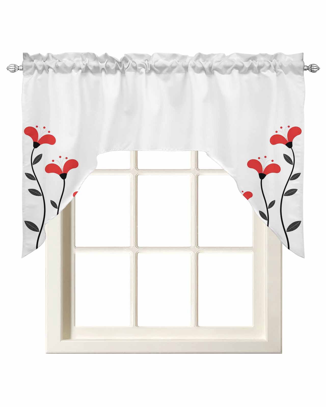 Swag Curtain Valances Red Flowers Swag Valances for Kitchen Windows ...