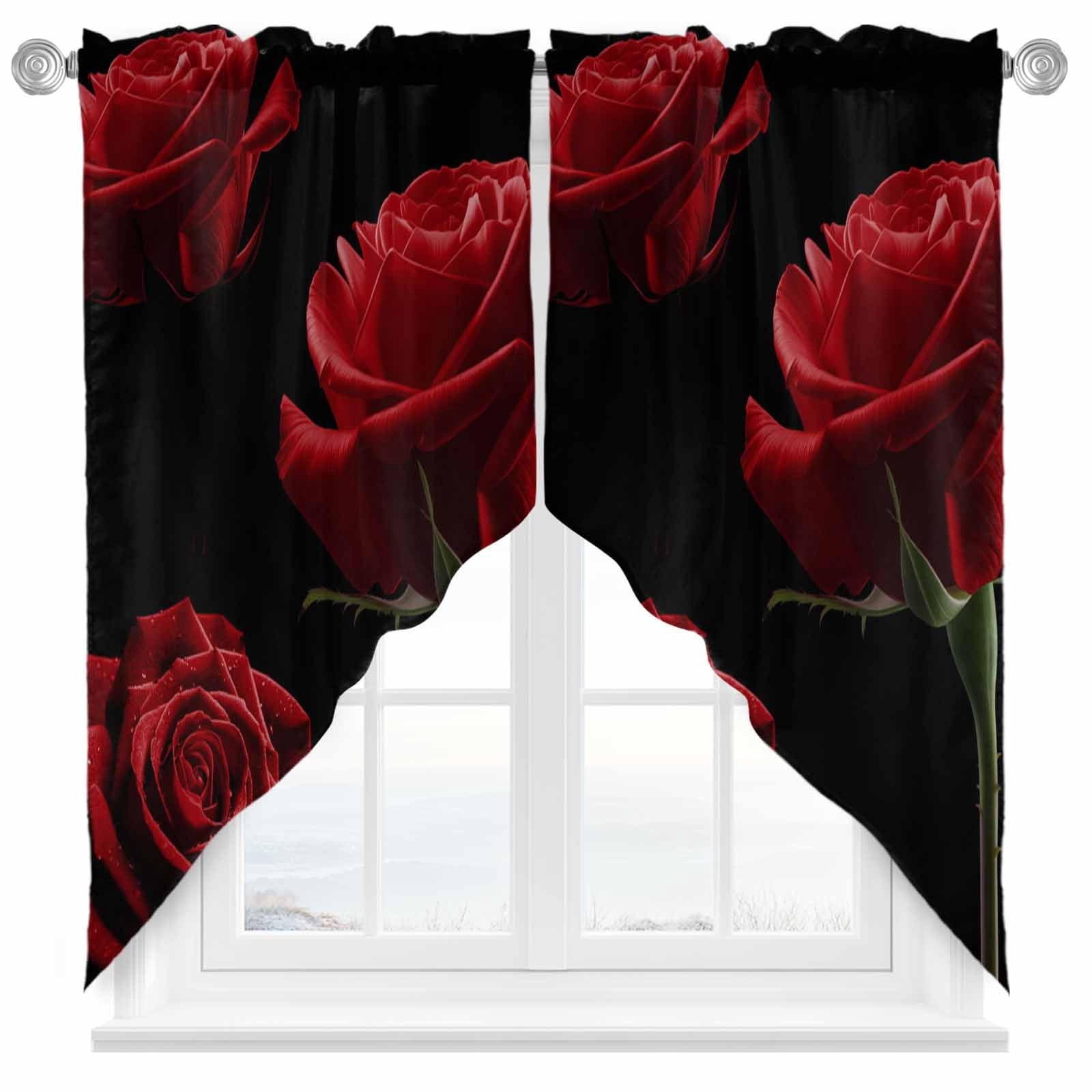 Swag Curtain Valances Red Rose Swag Valances for Kitchen Windows ...