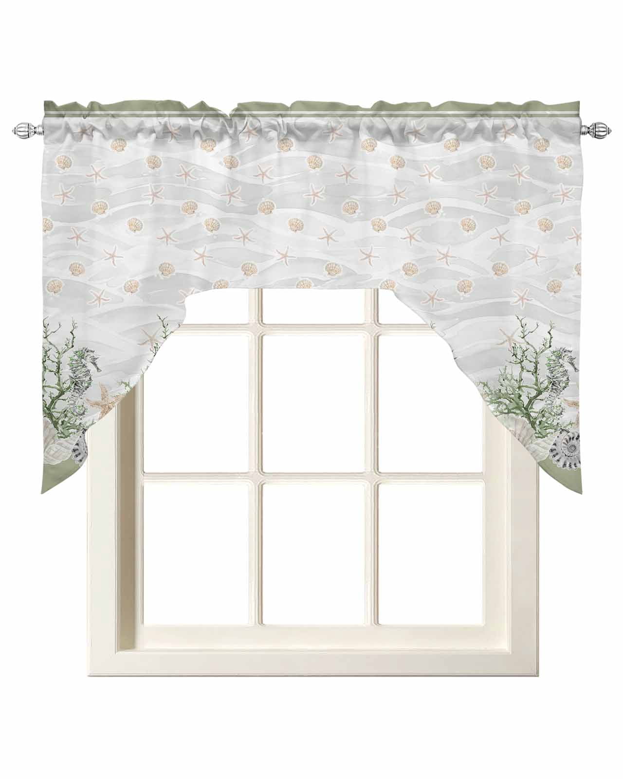 Swag Curtain Valances Sage Green Starfish Swag Valances for Kitchen ...