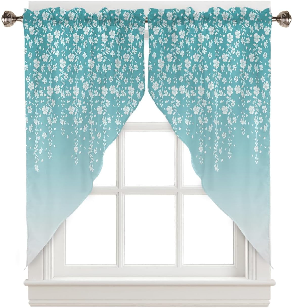 Swag Curtain Valances Teal Turquoise Grey Floral Swag Valances for ...