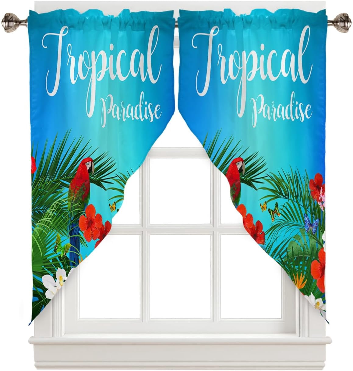 Swag Curtain Valances Trpical Paiadise Parrot Swag Valances for Kitchen ...