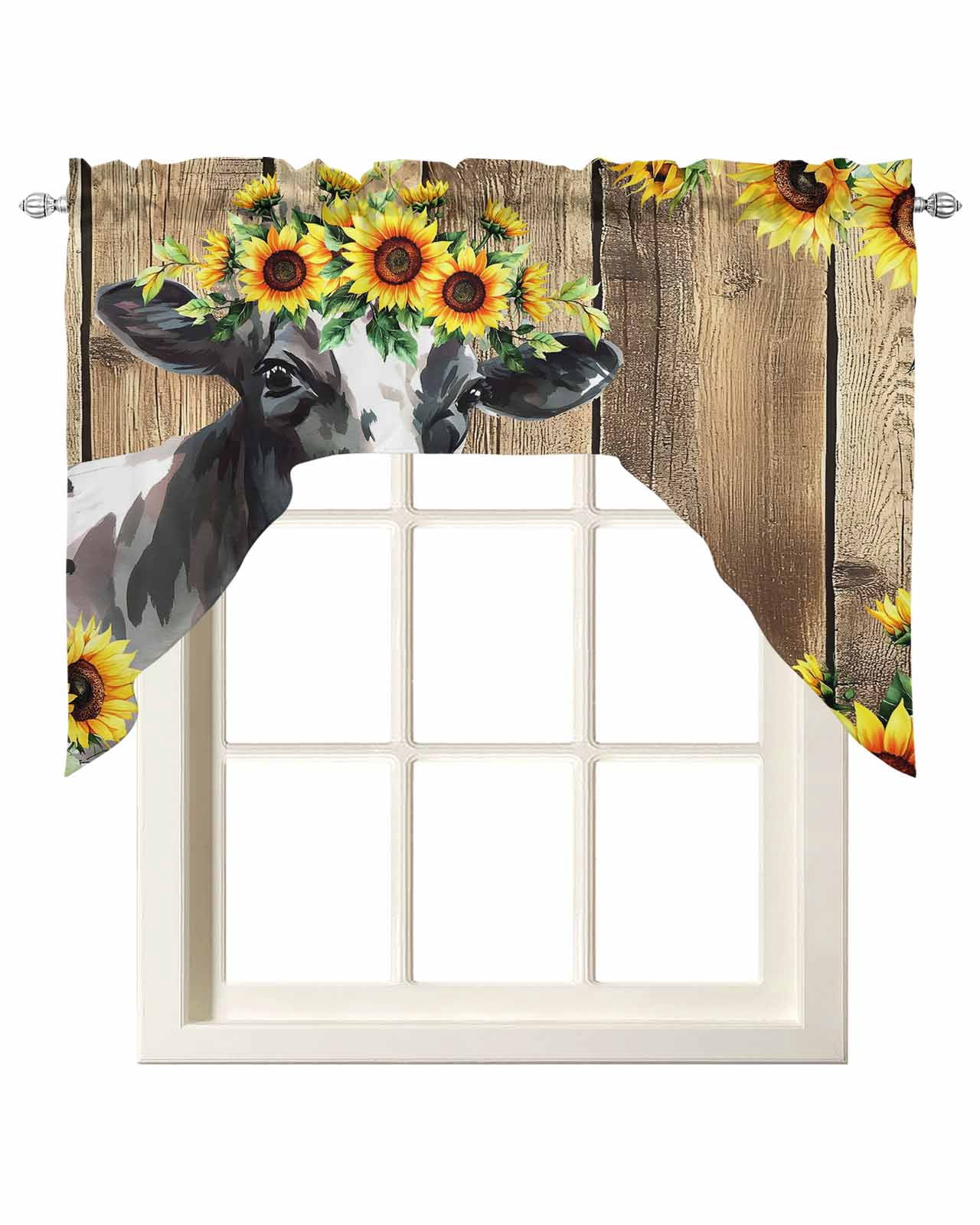 Swag Curtain Valances Yellow Sunflower Cow Swag Valances for Kitchen ...