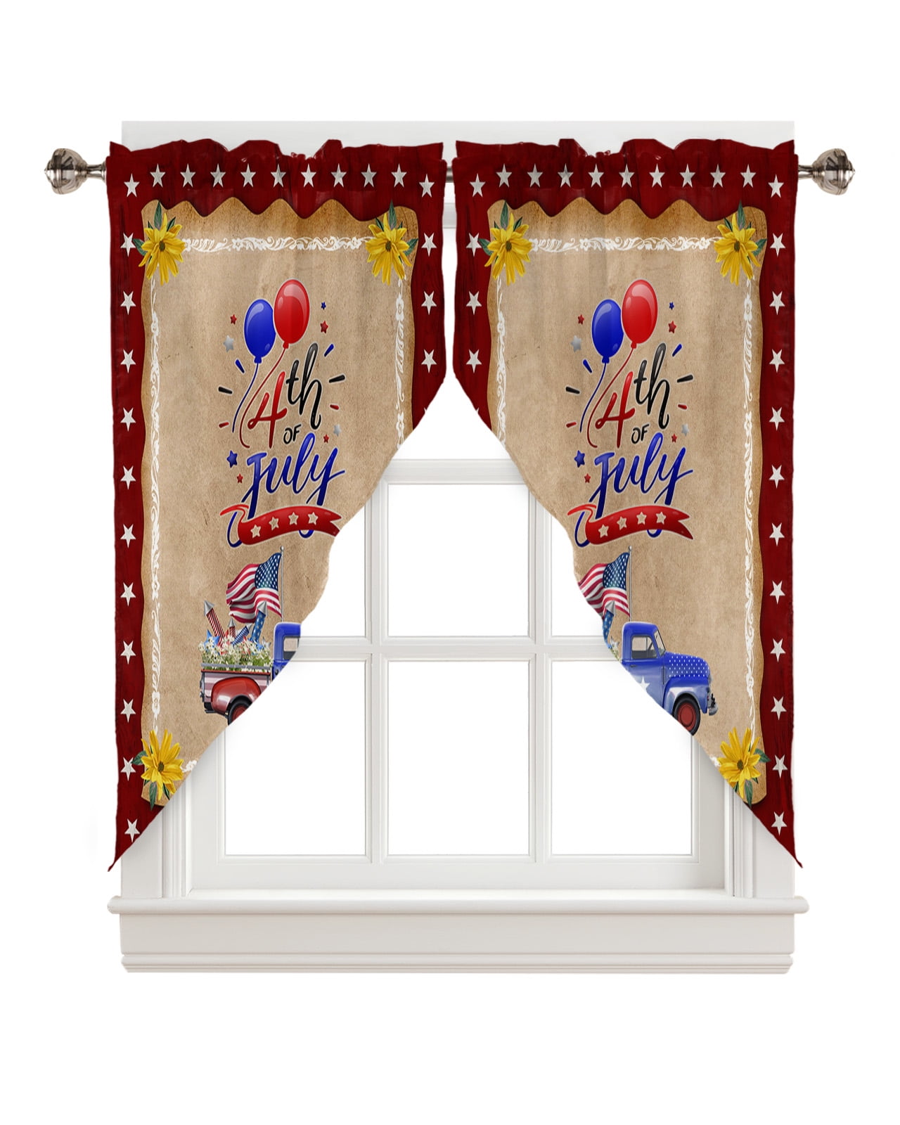 Swag Curtains, 4th of July American Flag Blue Truck Rod Pocket Kitchen ...