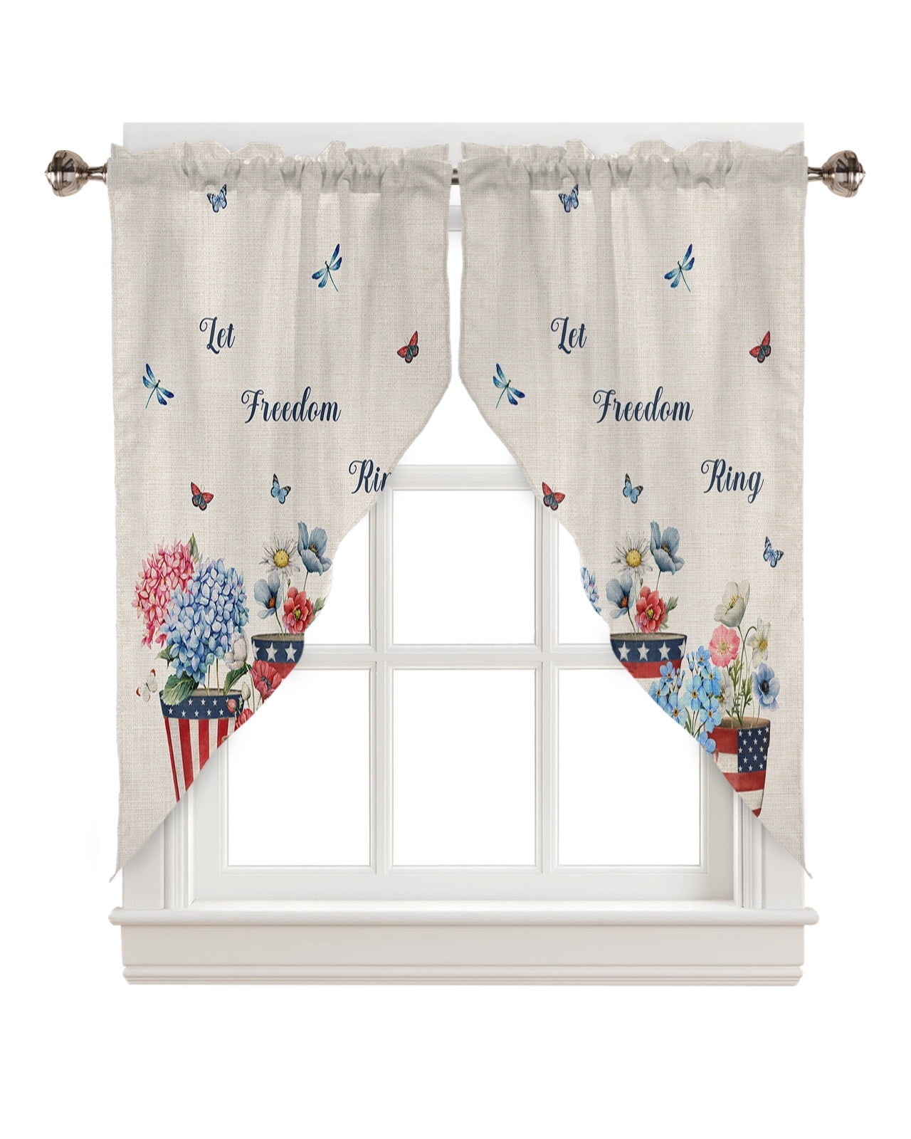 Swag Curtains, 4th of July Patriotic Independence Day Vase Flowers ...