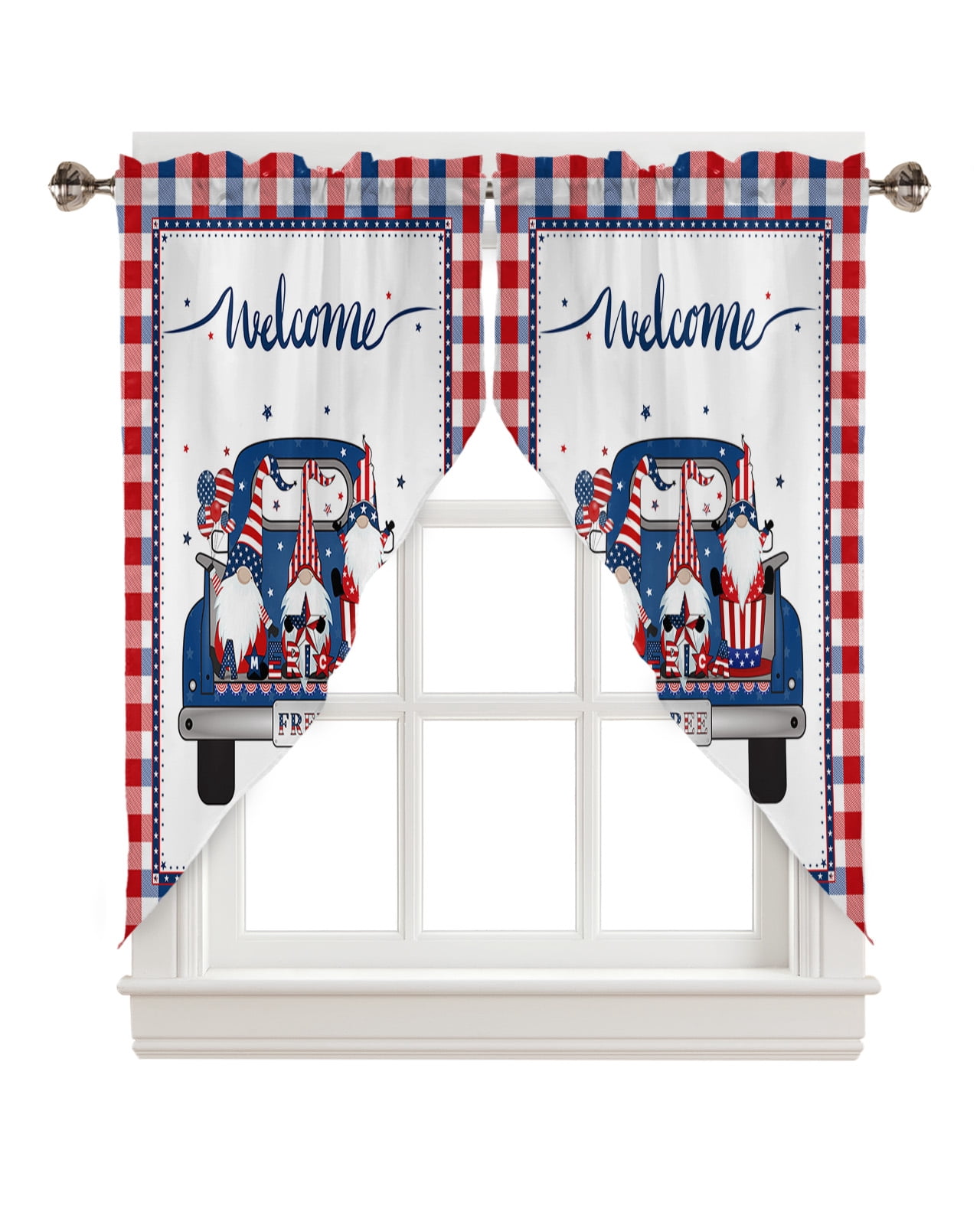 Swag Curtains, Ameica Independence Day Gnome Truck Rod Pocket Kitchen ...
